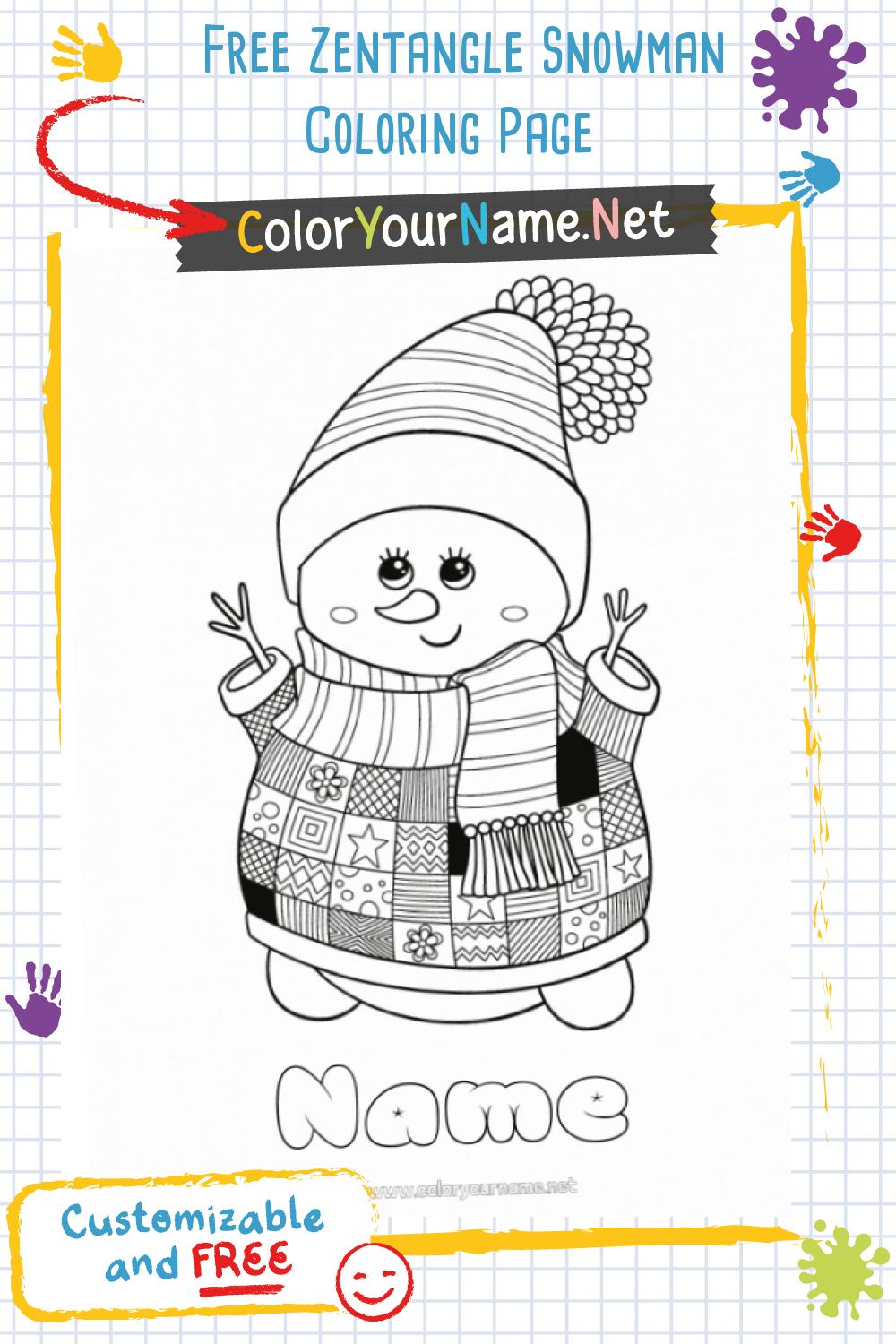 Free Zentangle Snowman Coloring Page