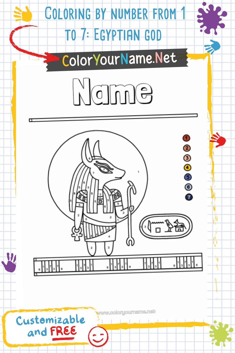 Coloring by number from 1 to 7: Egyptian god