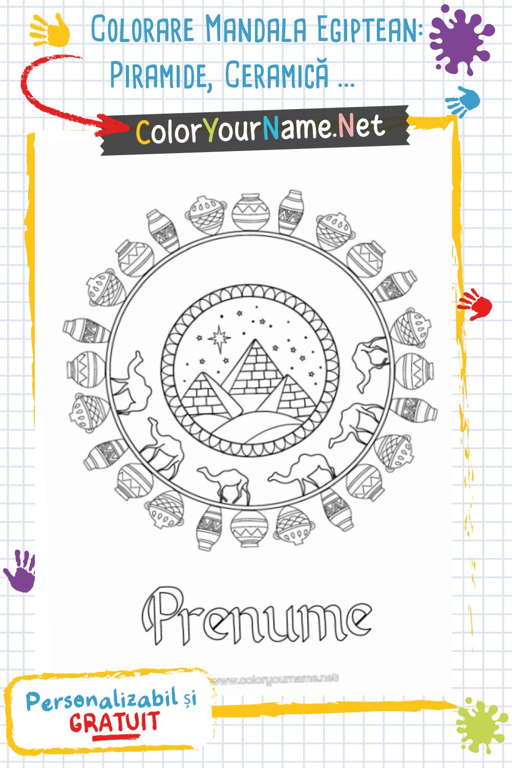 Colorare Mandala Egiptean: Piramide, Ceramică și Cămile