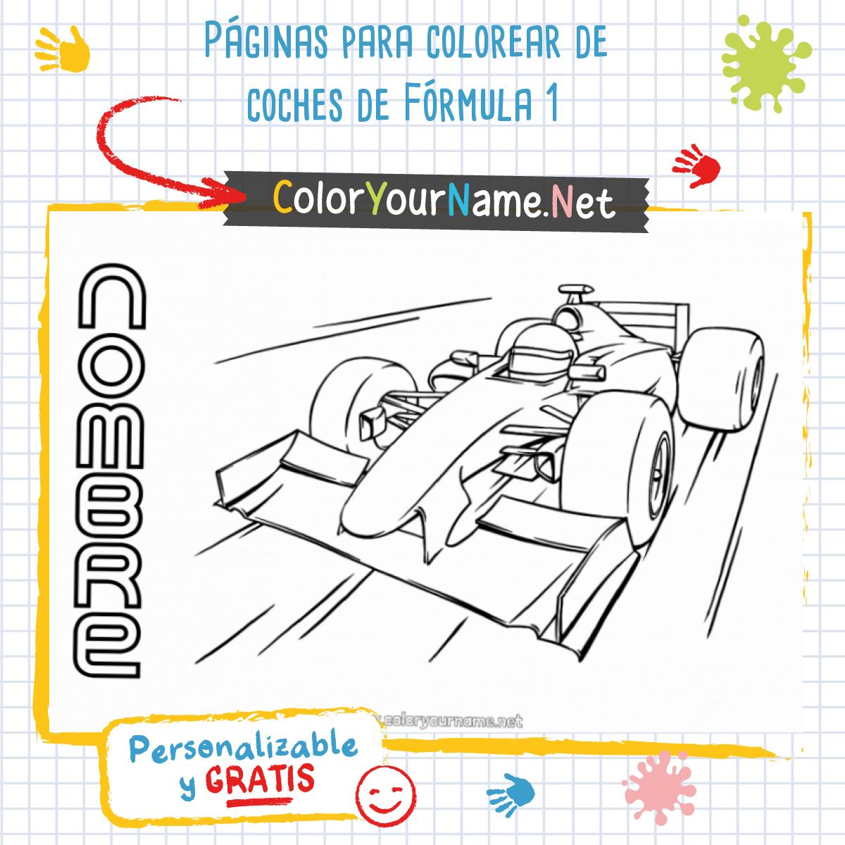 Páginas para colorear de coches de Fórmula 1