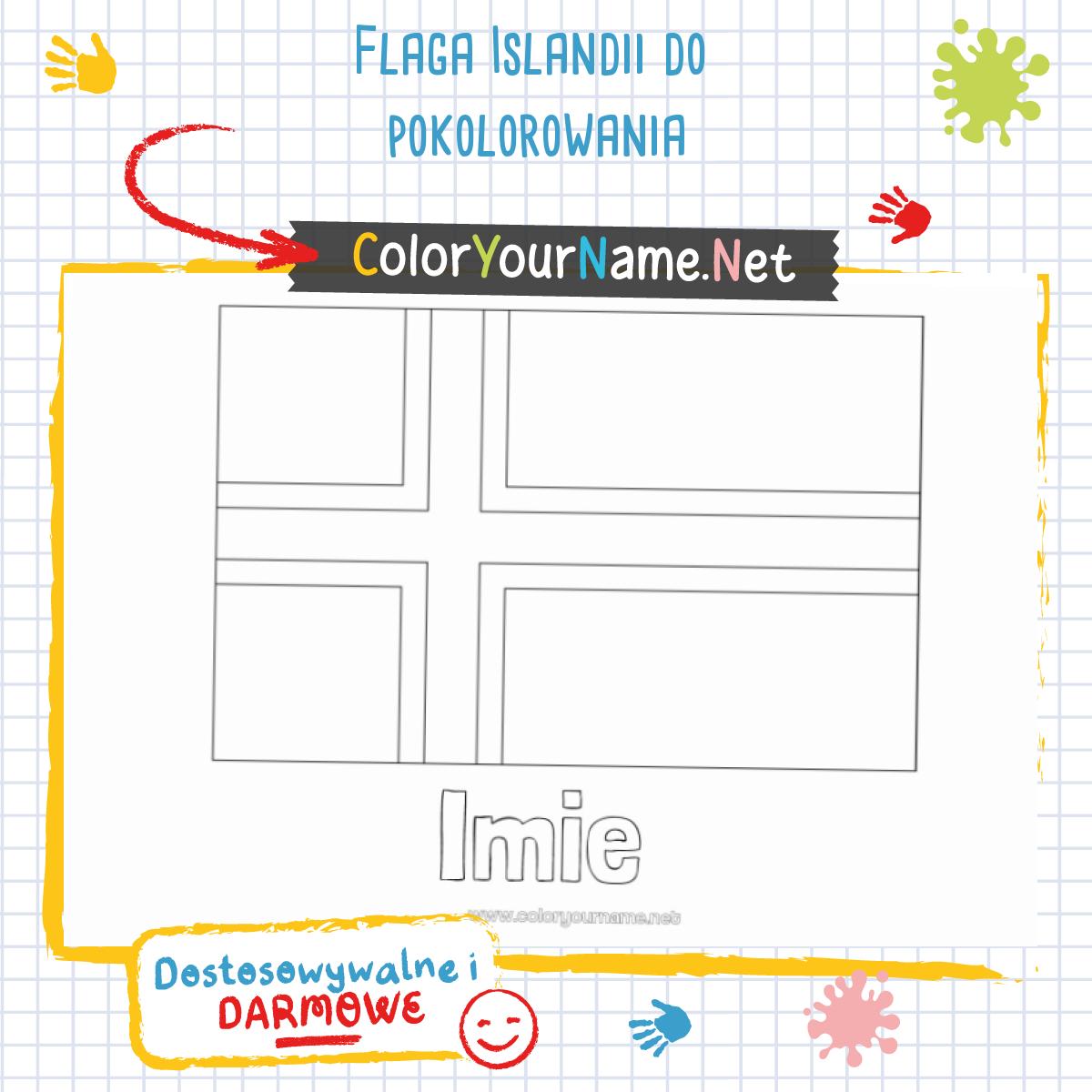 Flaga Islandii do pokolorowania
