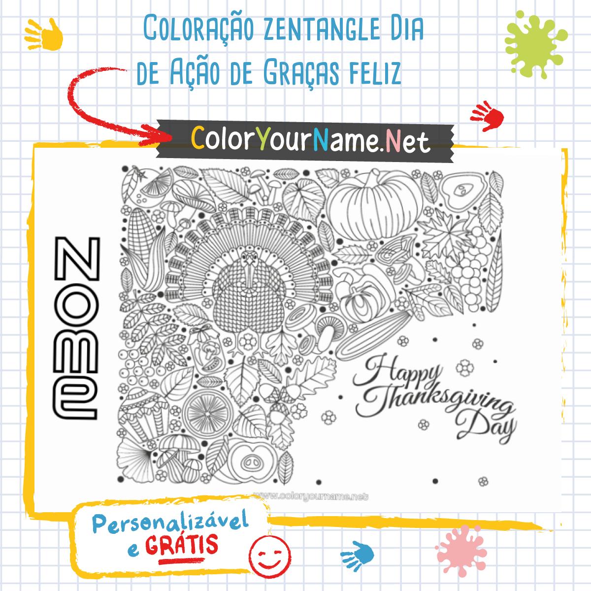 Coloração zentangle Dia de Ação de Graças feliz