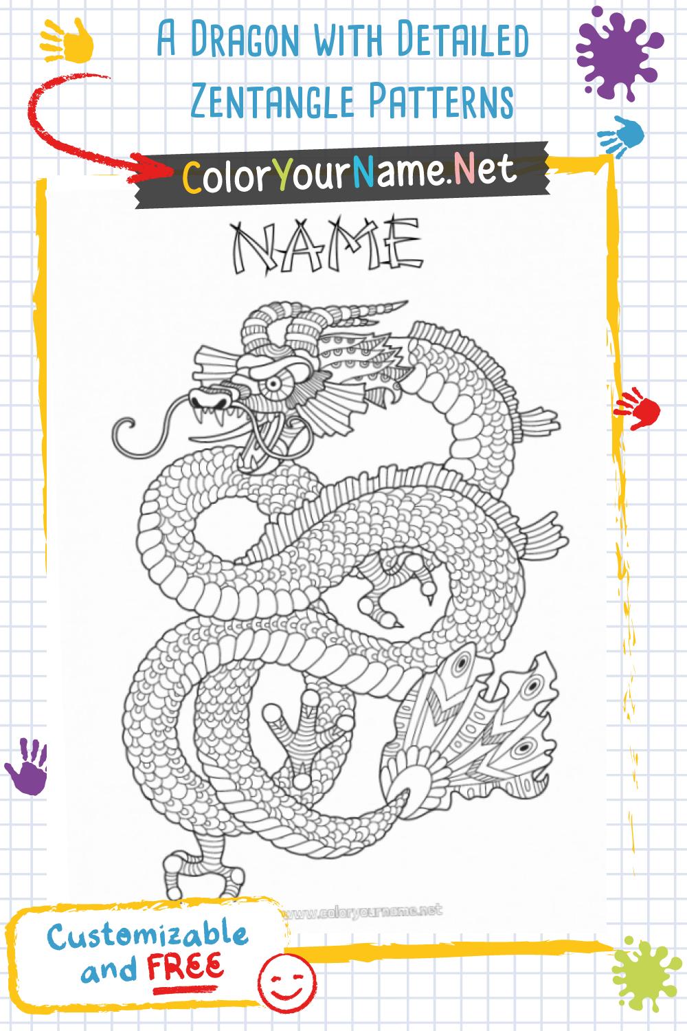 A Dragon with Detailed Zentangle Patterns
