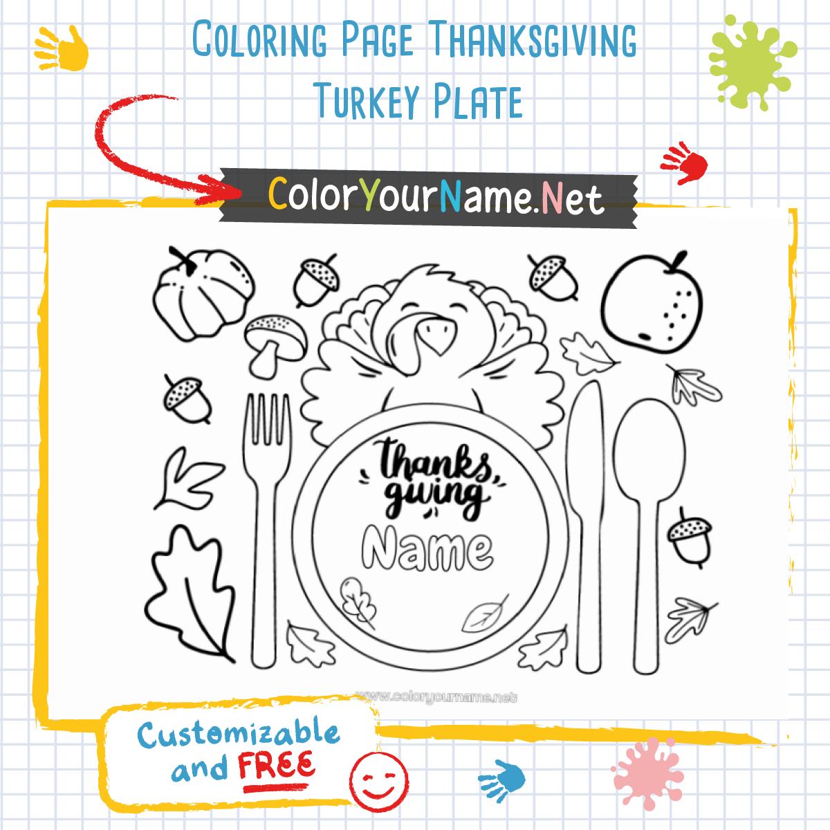 Coloring Page Thanksgiving Turkey Plate