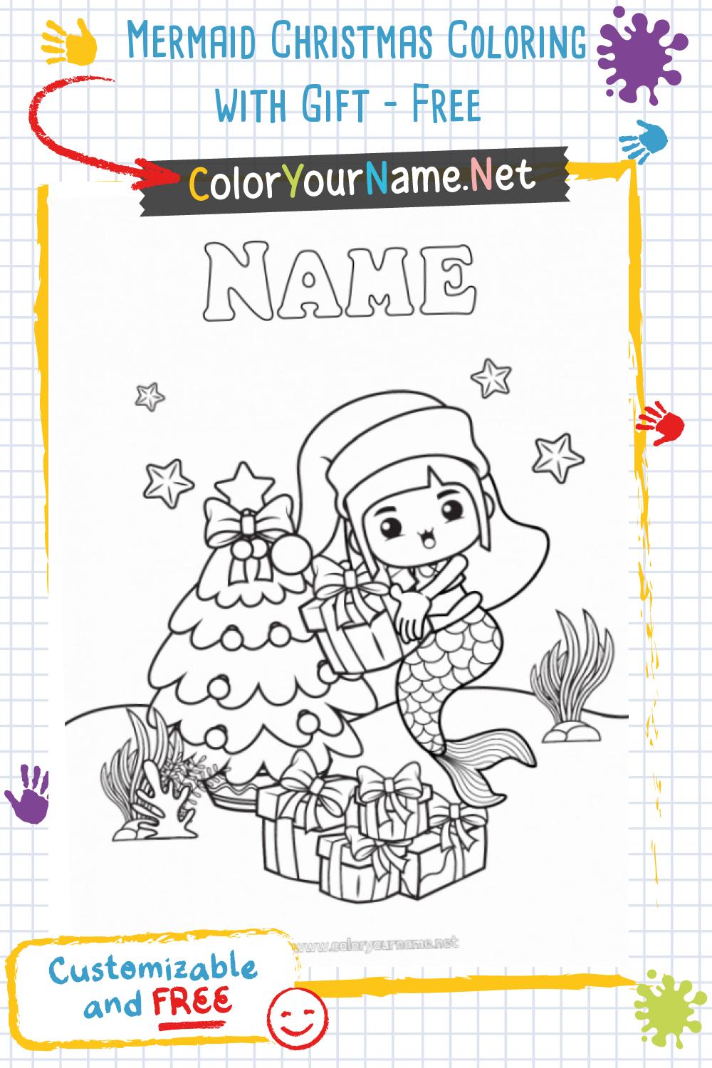 Mermaid Christmas Coloring with Gift - Free