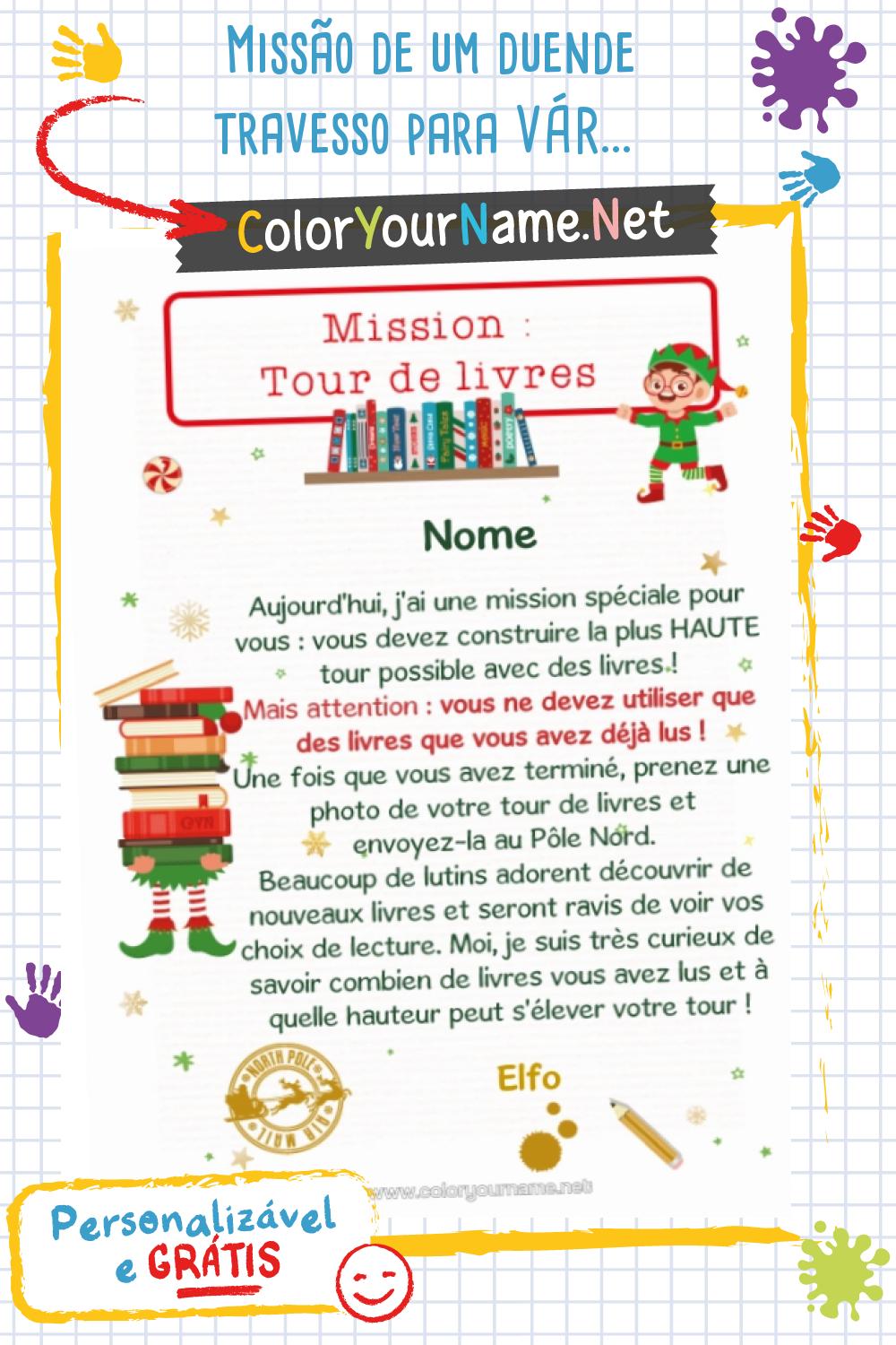 Missão de um duende travesso para VÁRIAS crianças: torre de livros