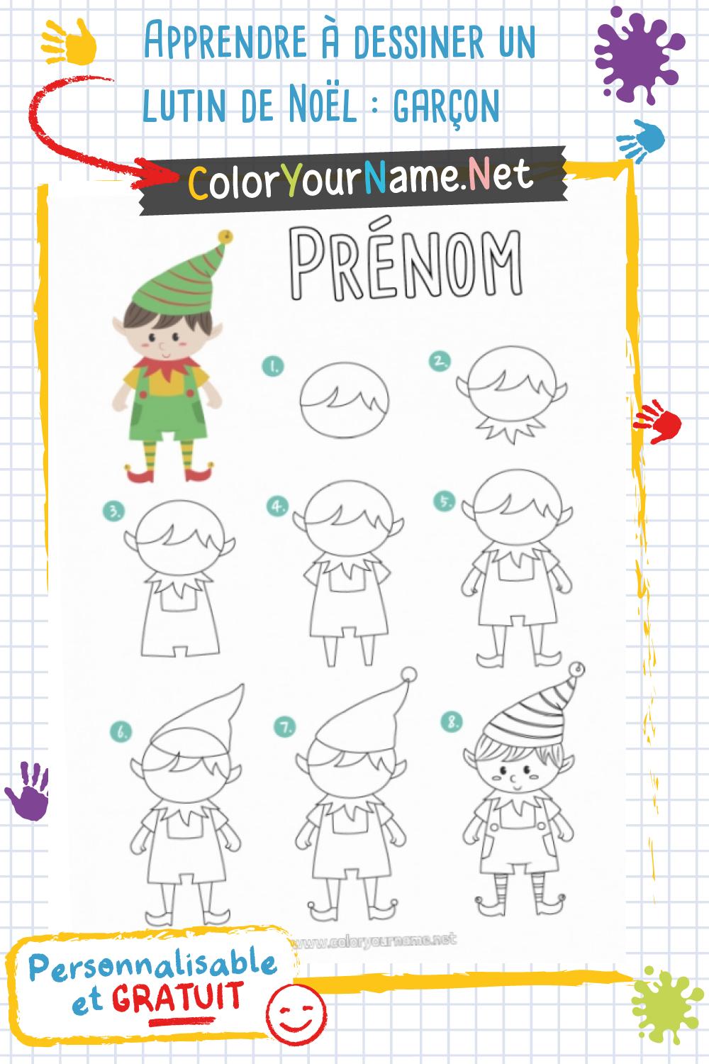 Apprendre à dessiner un lutin de Noël : garçon