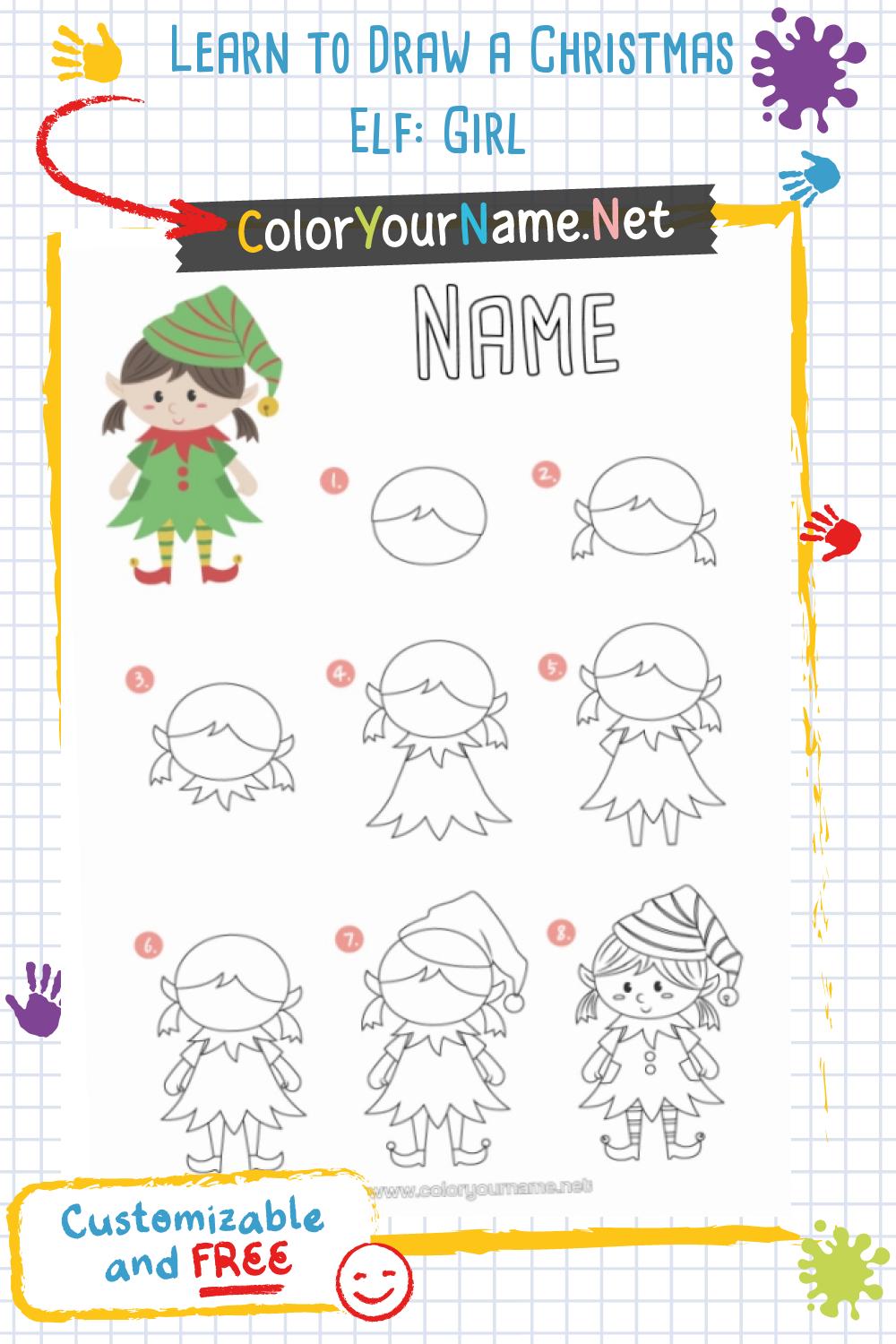 Learn to Draw a Christmas Elf: Girl
