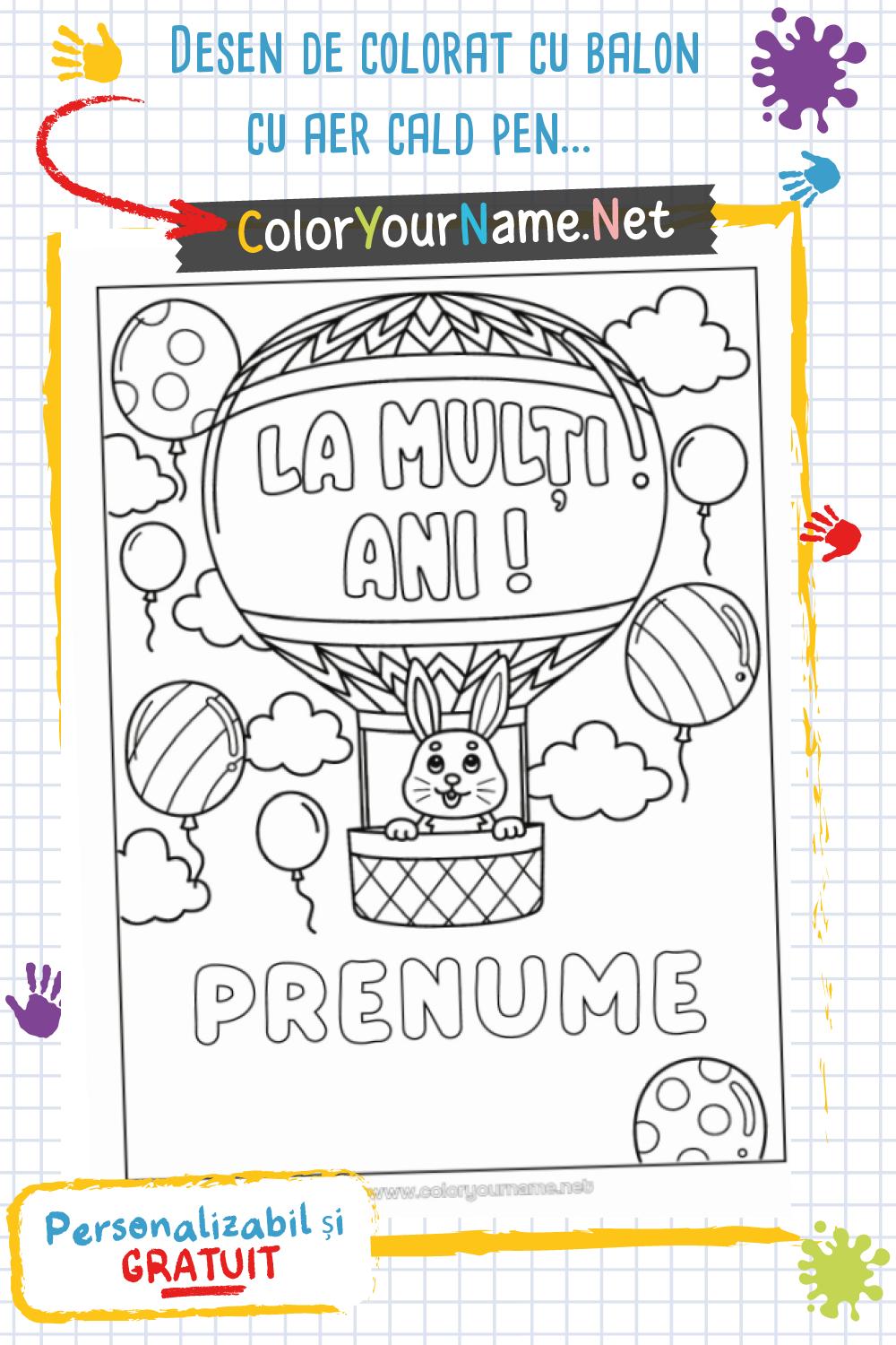 Desen de colorat cu balon cu aer cald pentru aniversarea copilului