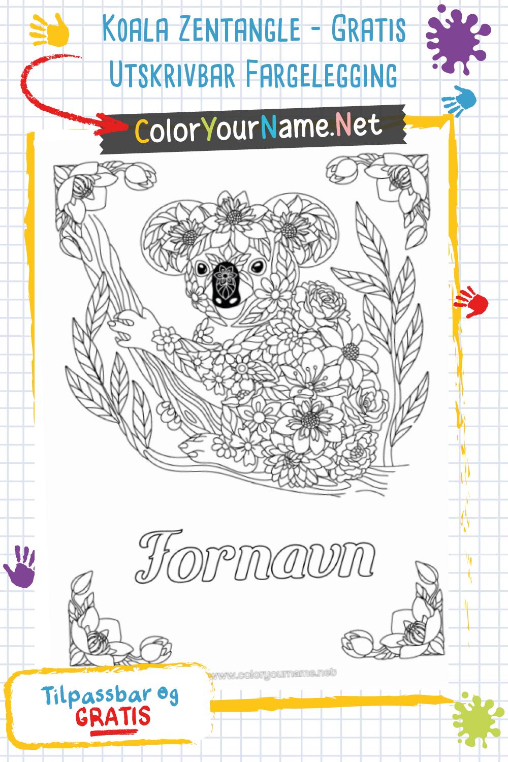 Koala Zentangle - Gratis Utskrivbar Fargelegging