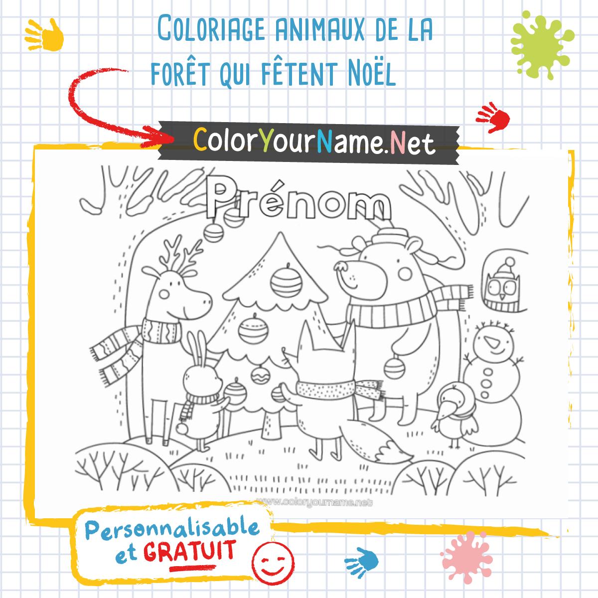 Coloriage animaux de la forêt qui fêtent Noël