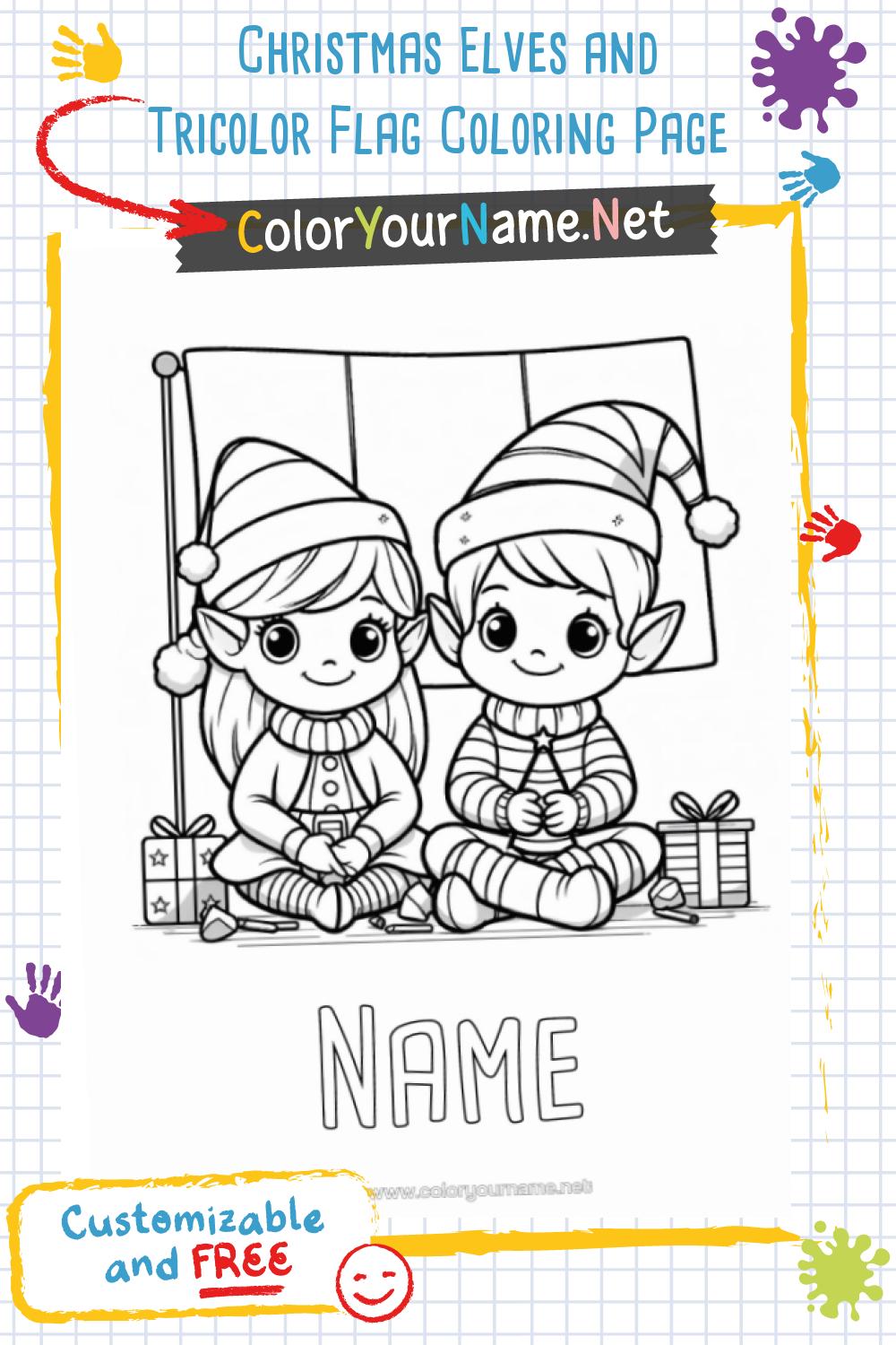 Christmas Elves and Tricolor Flag Coloring Page