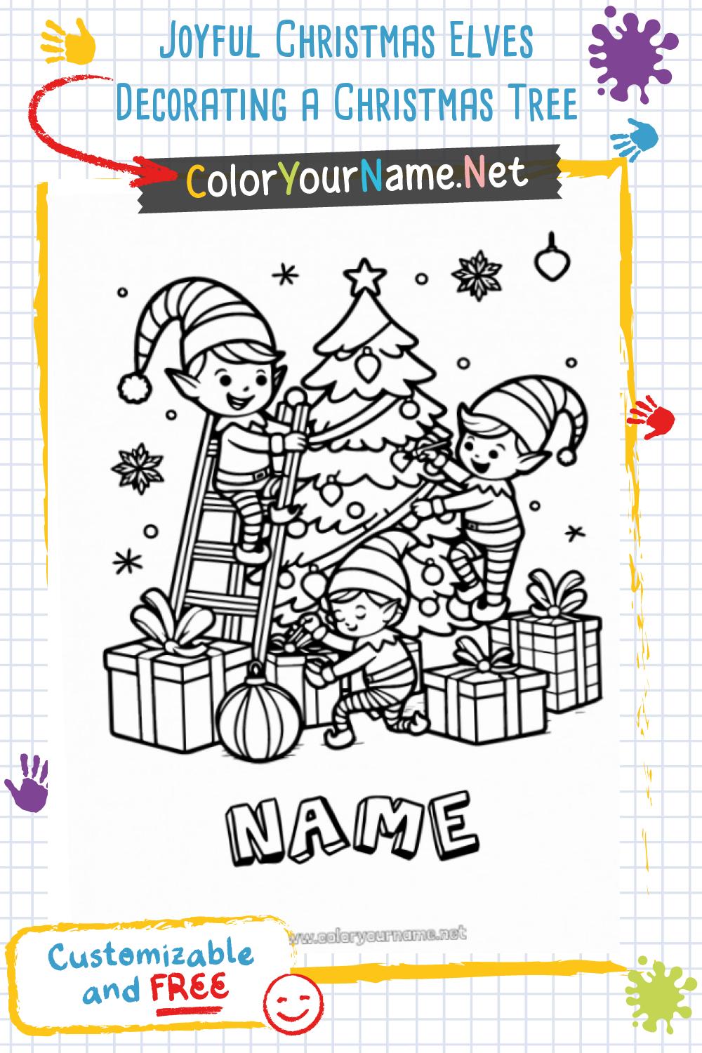 Joyful Christmas Elves Decorating a Christmas Tree