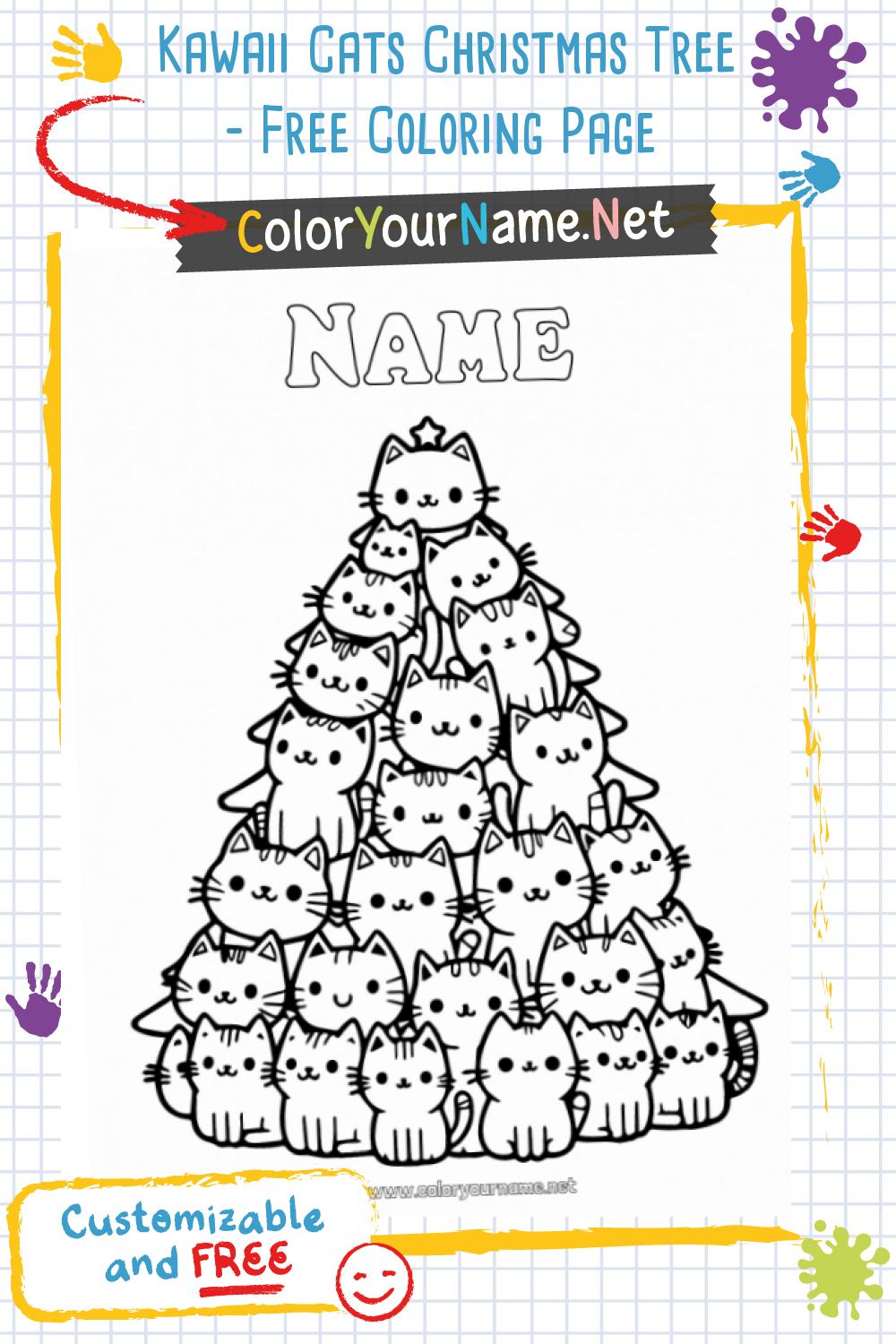 Kawaii Cats Christmas Tree - Free Coloring Page