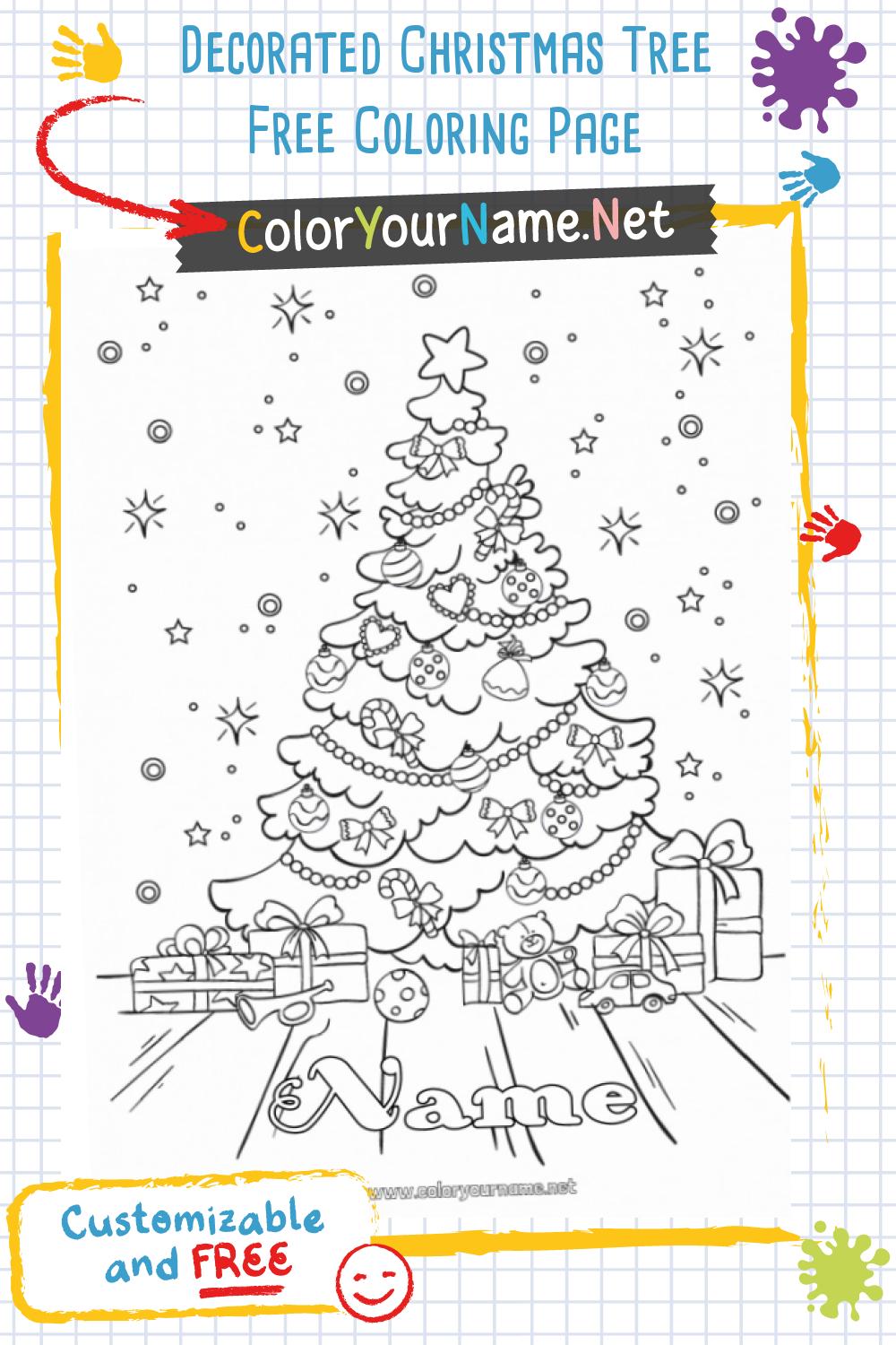 Decorated Christmas Tree Free Coloring Page