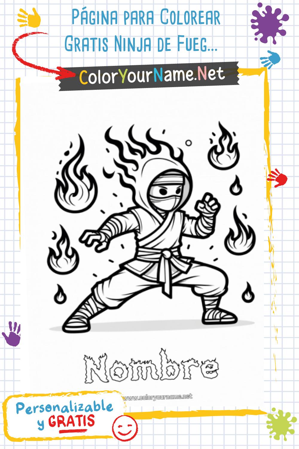 Página para Colorear Gratis Ninja de Fuego y Llamas