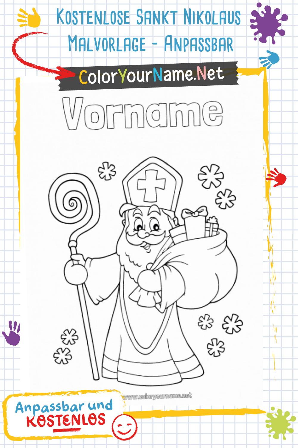 Kostenlose Sankt Nikolaus Malvorlage - Anpassbar