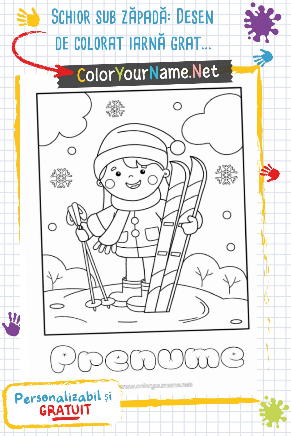 Schior sub zăpadă: Desen de colorat iarnă gratuit de imprimat