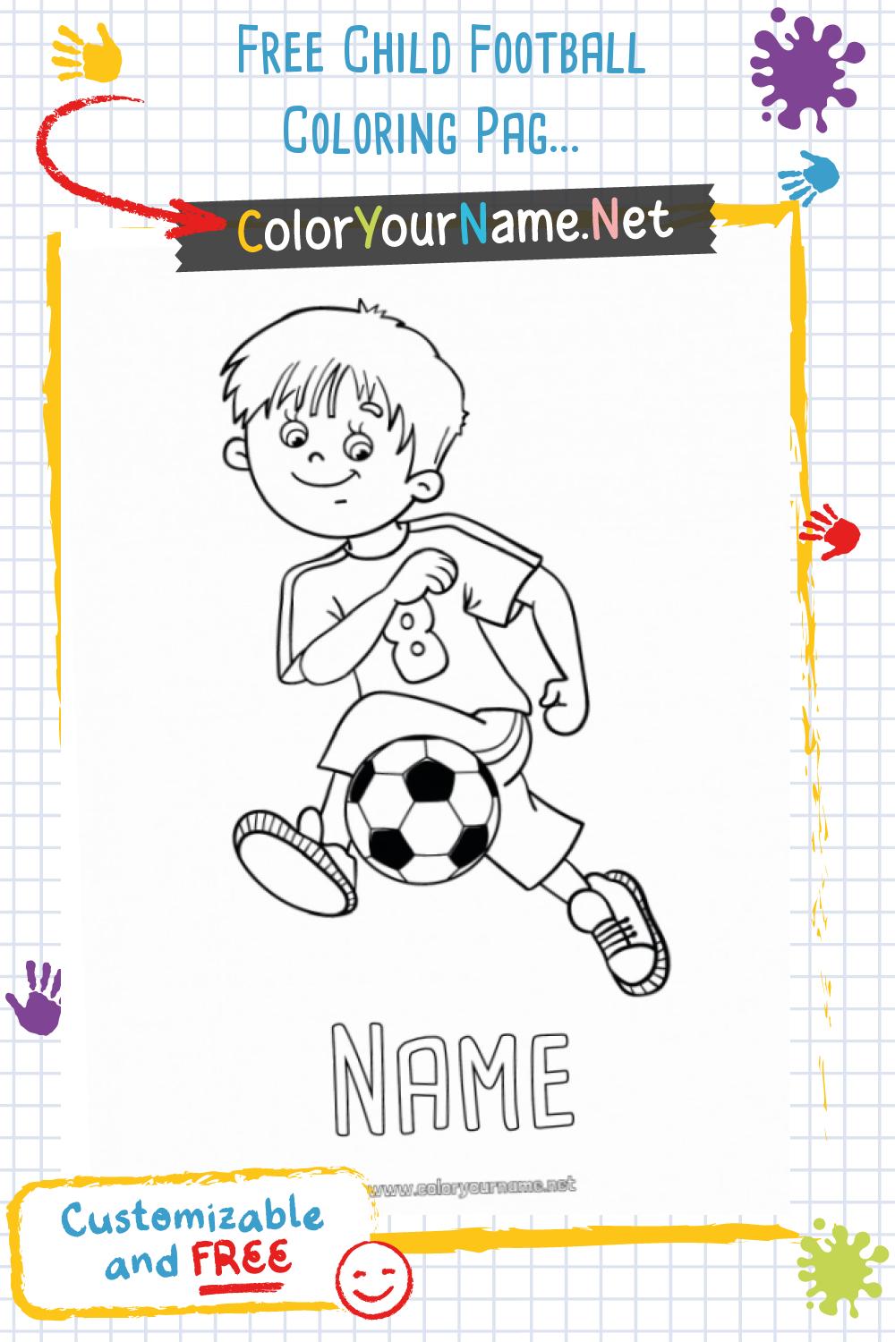 Free Child Football Coloring Page - Customizable