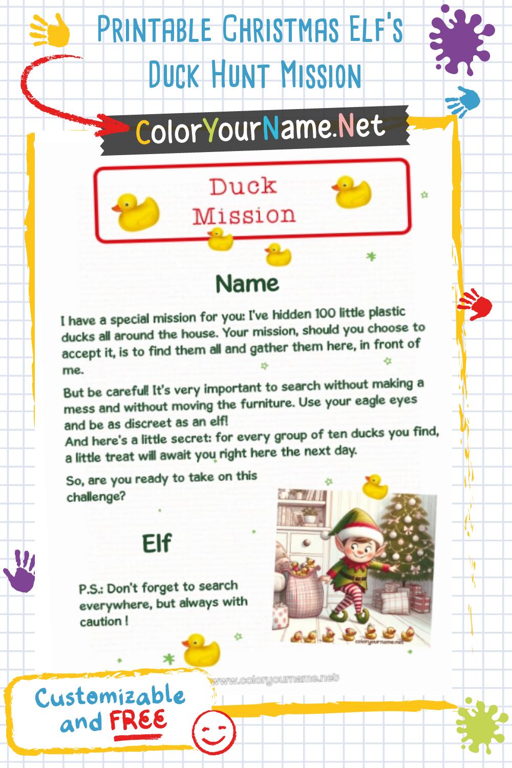 Printable Christmas Elf's Duck Hunt Mission