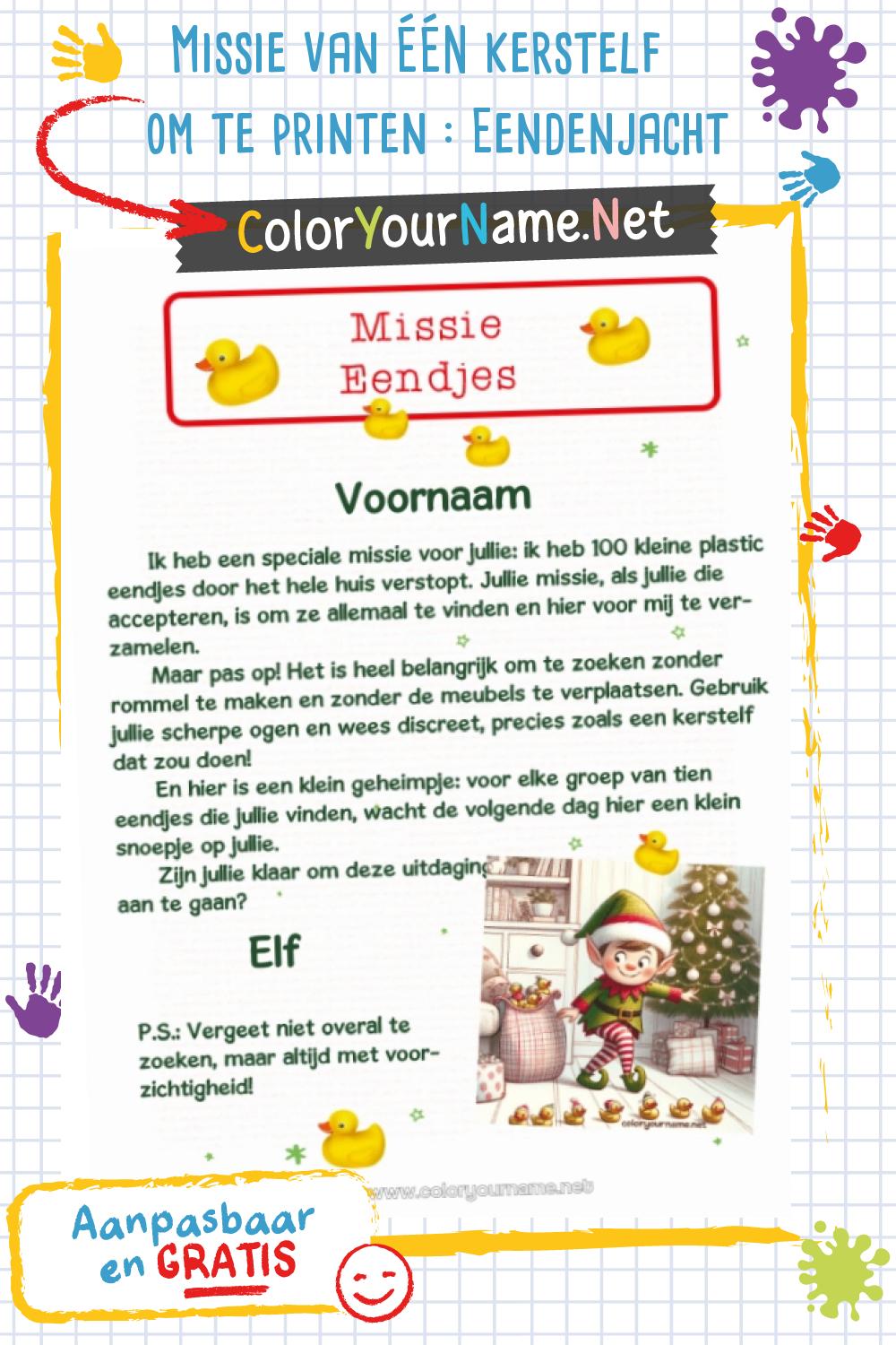 Missie van ÉÉN kerstelf om te printen : Eendenjacht