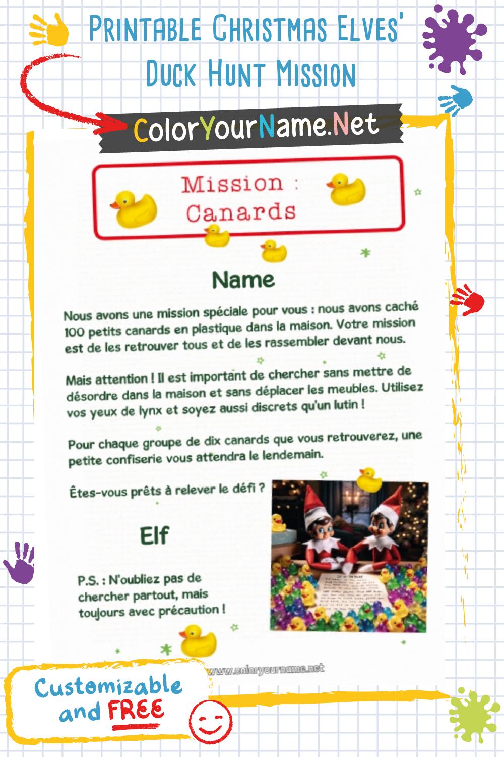 Printable Christmas Elves' Duck Hunt Mission