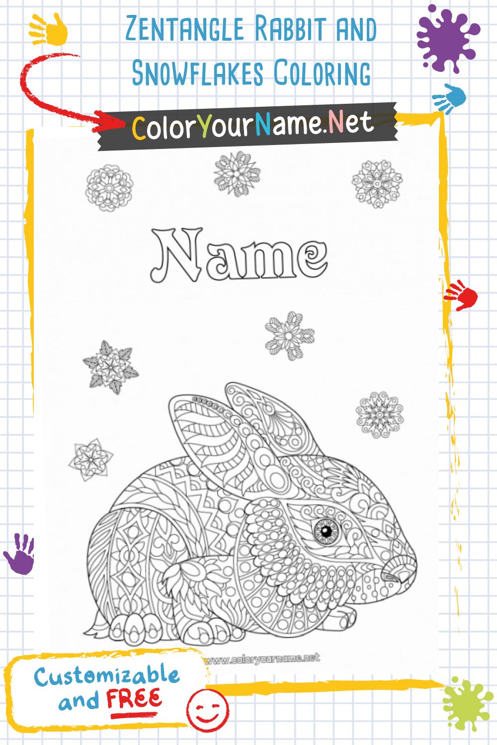 Zentangle Rabbit and Snowflakes Coloring