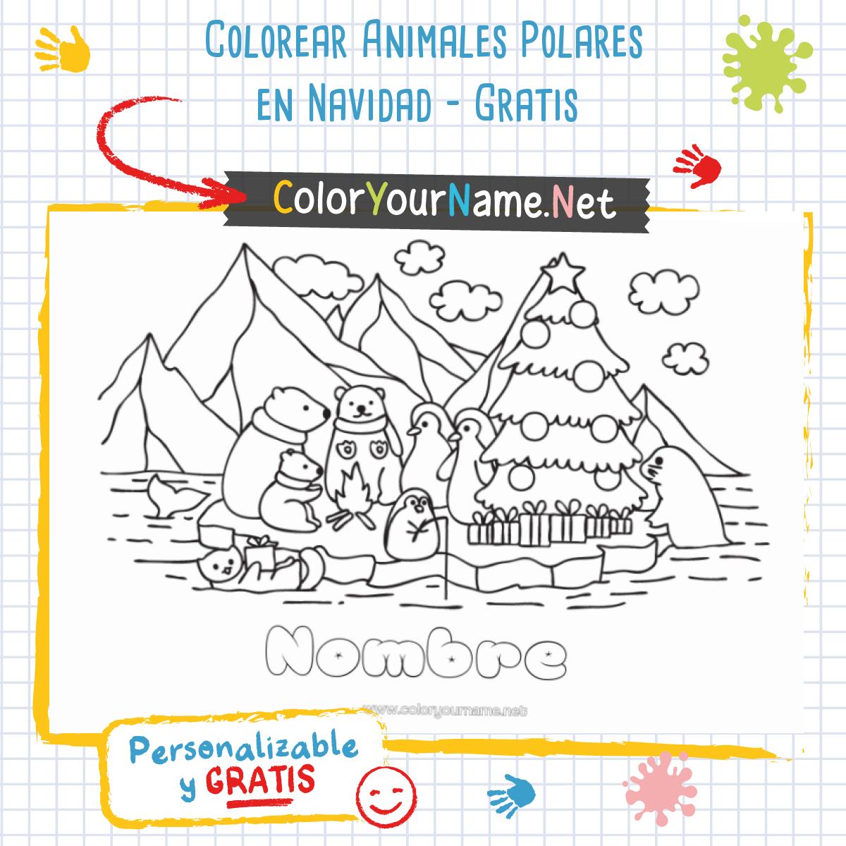 Colorear Animales Polares en Navidad - Gratis