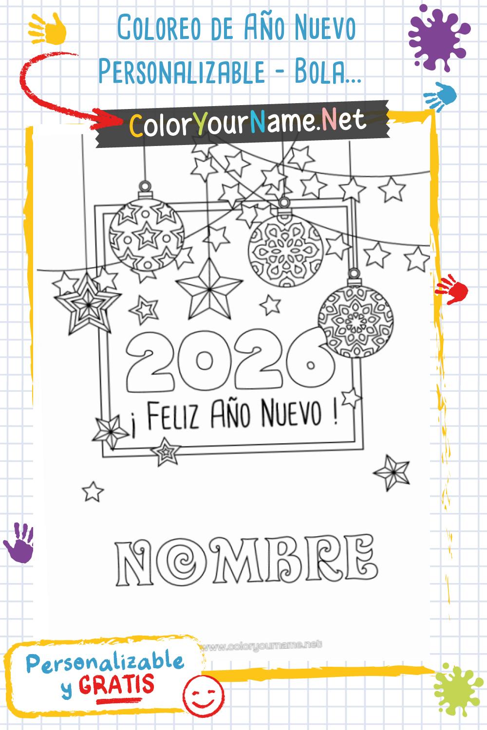 Coloreo de Año Nuevo Personalizable - Bolas y Guirnaldas