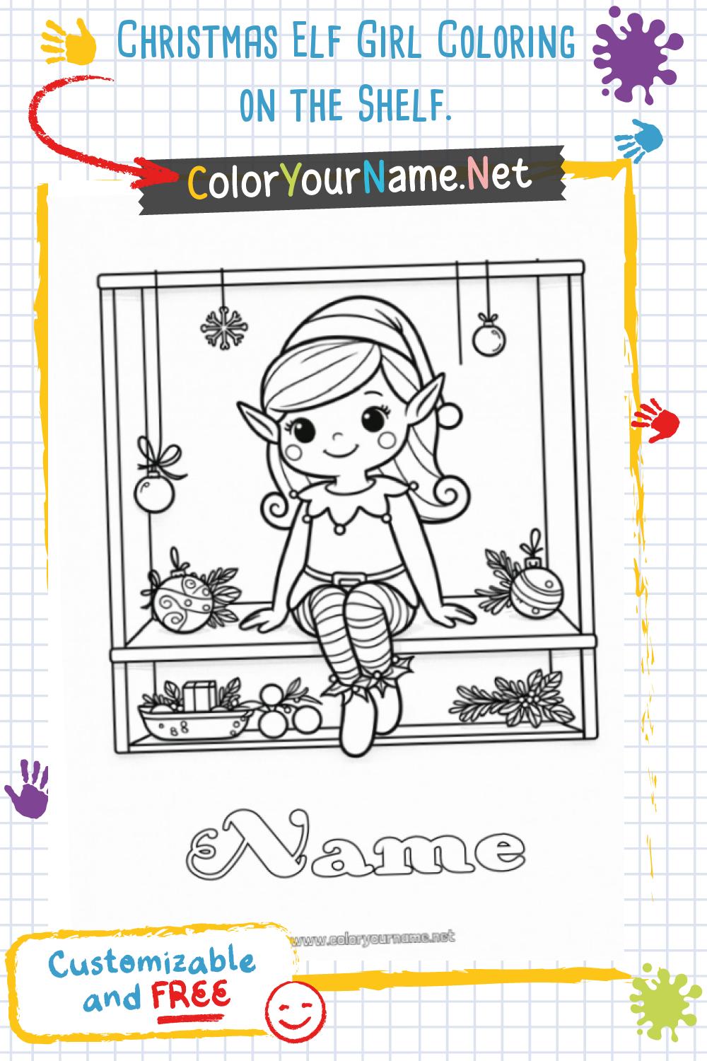 Christmas Elf Girl Coloring on the Shelf.