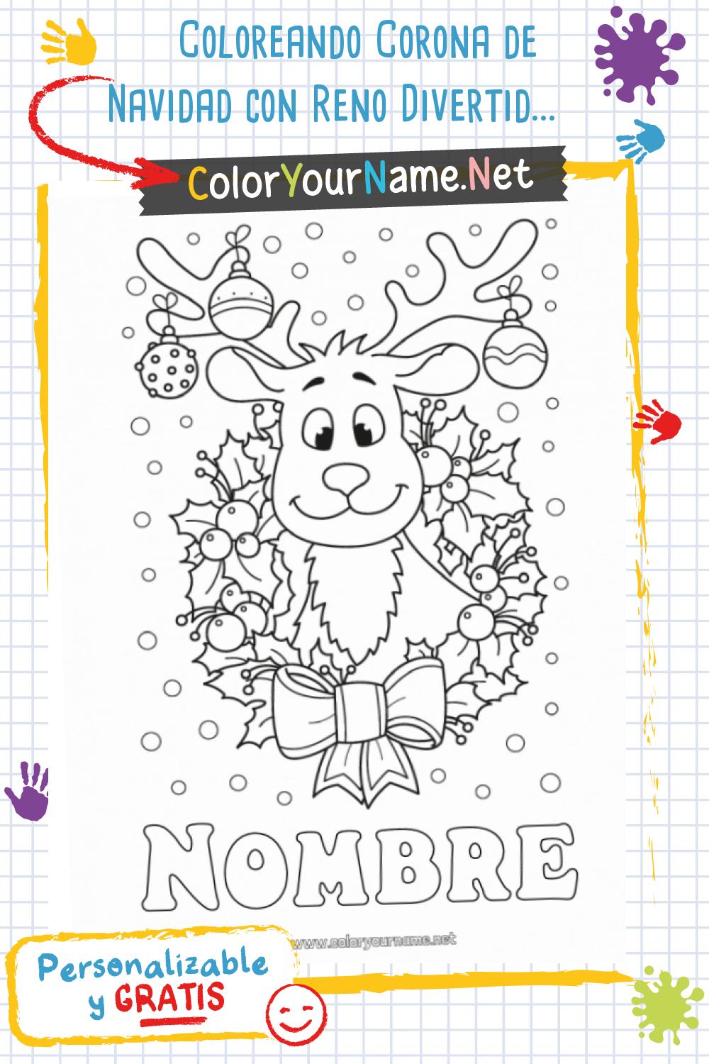 Coloreando Corona de Navidad con Reno Divertido - Gratis