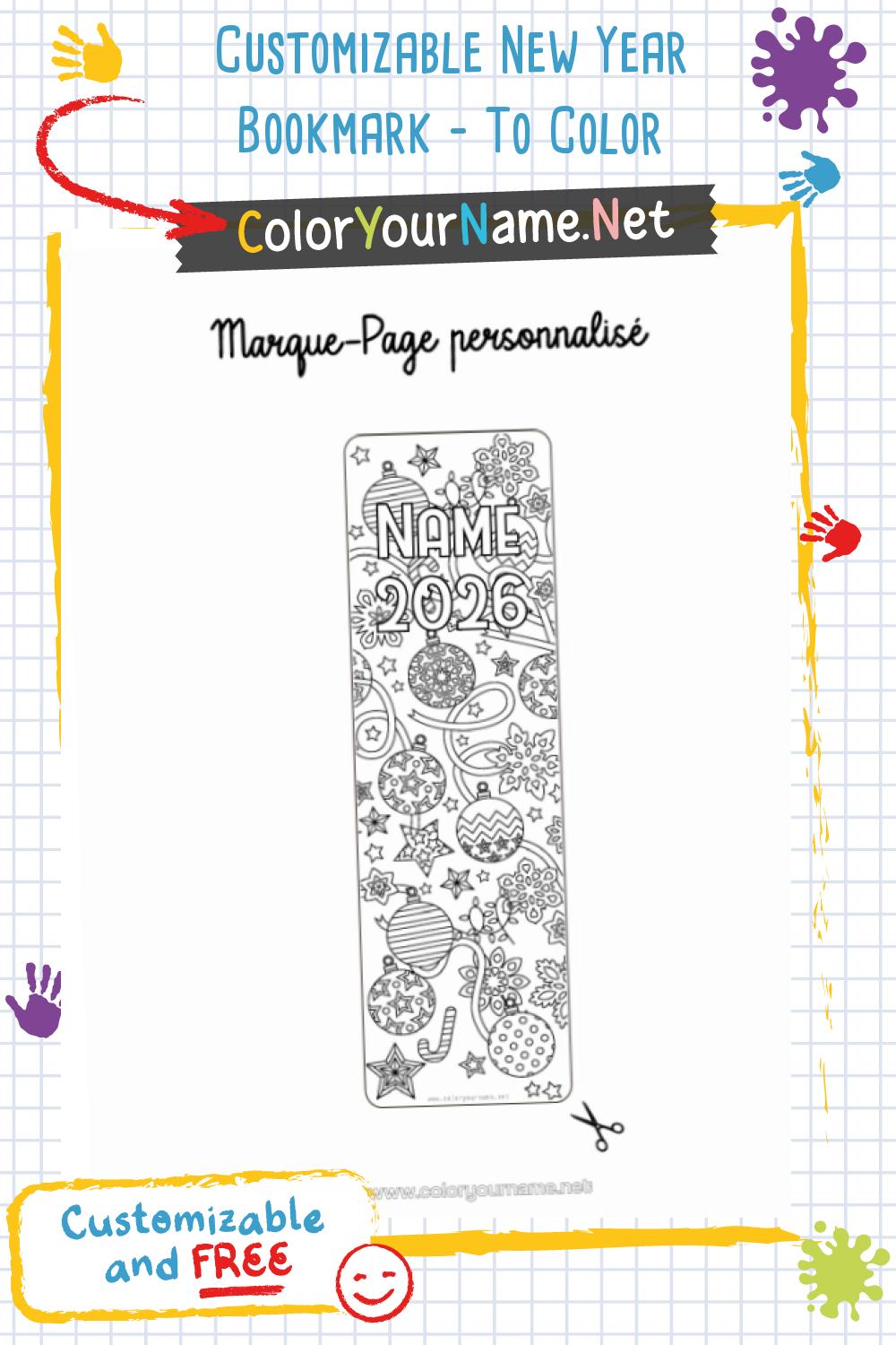 Customizable New Year Bookmark - To Color