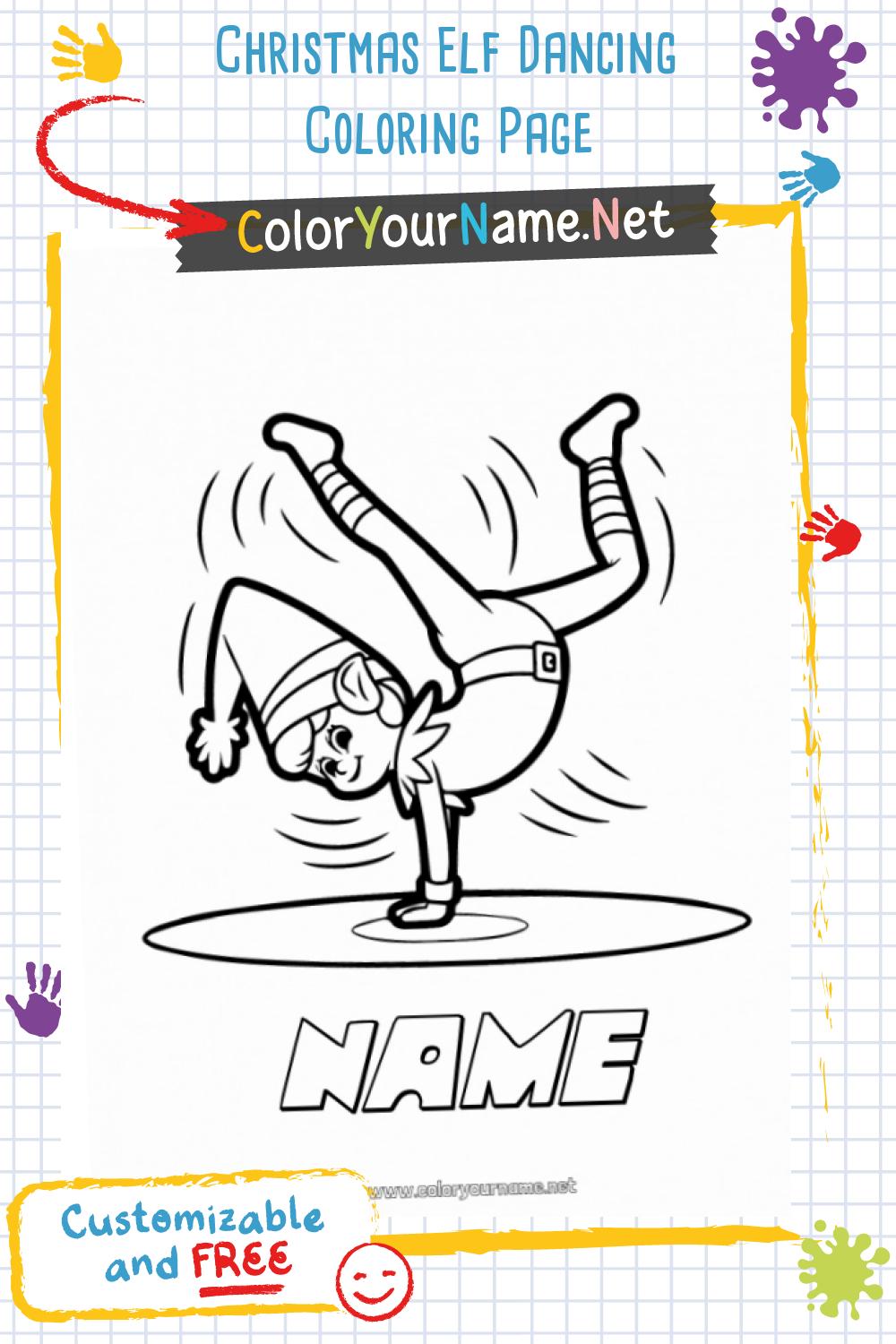 Christmas Elf Dancing Coloring Page