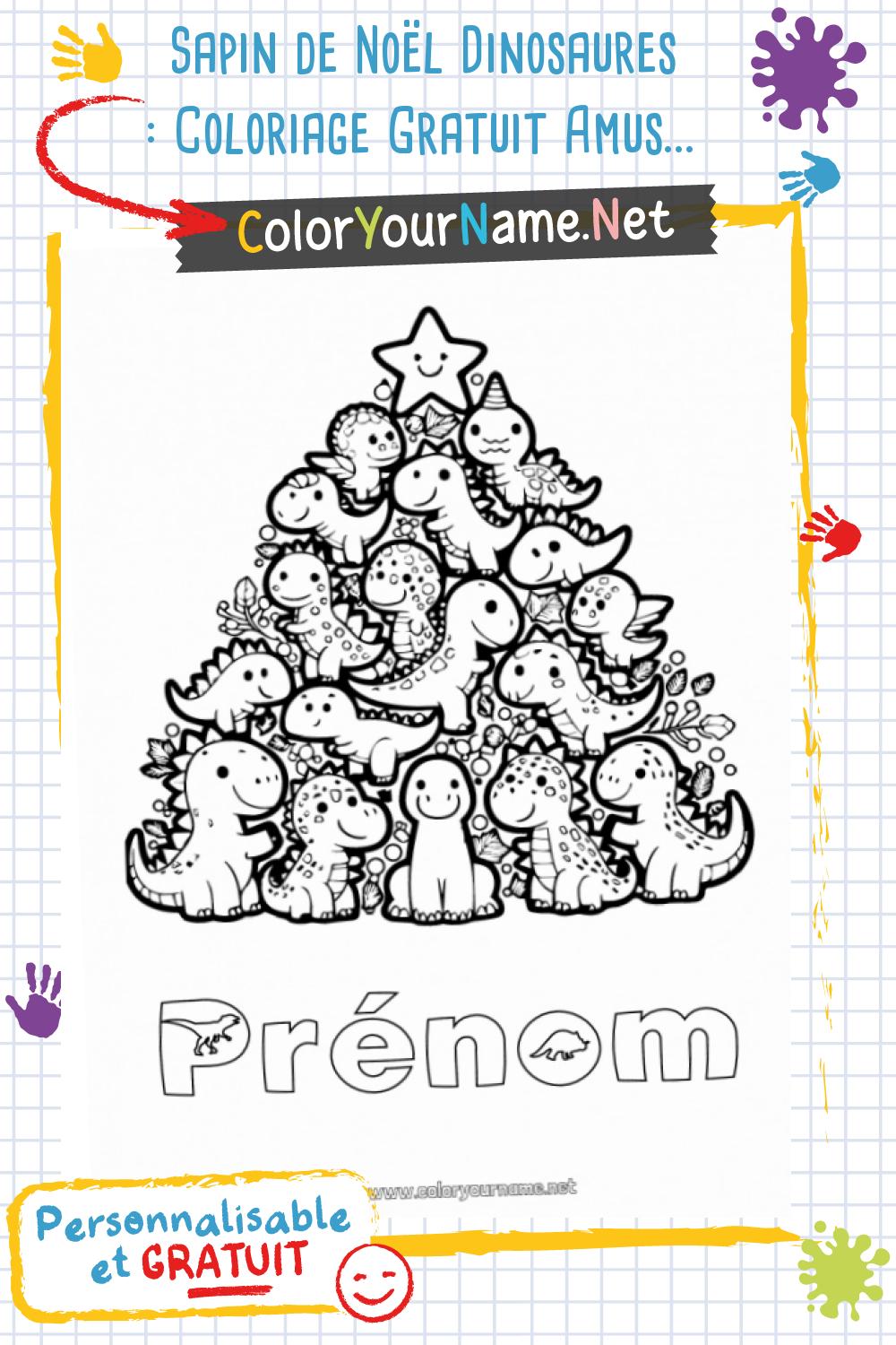 Sapin de Noël Dinosaures : Coloriage Gratuit Amusant et Personnalisable