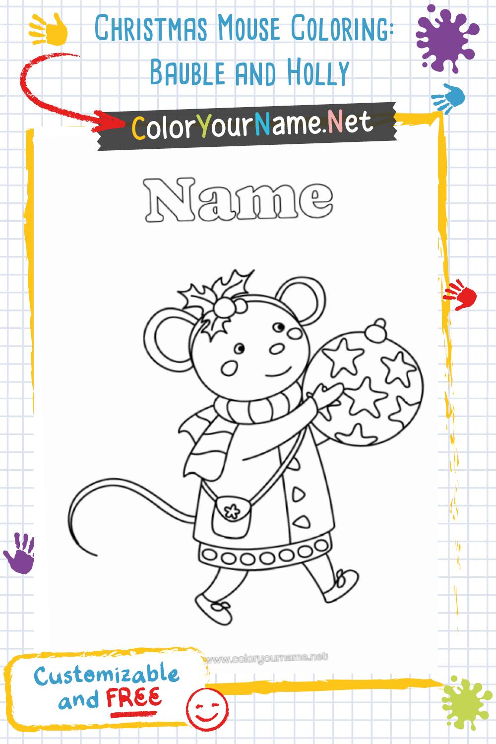 Christmas Mouse Coloring: Bauble and Holly