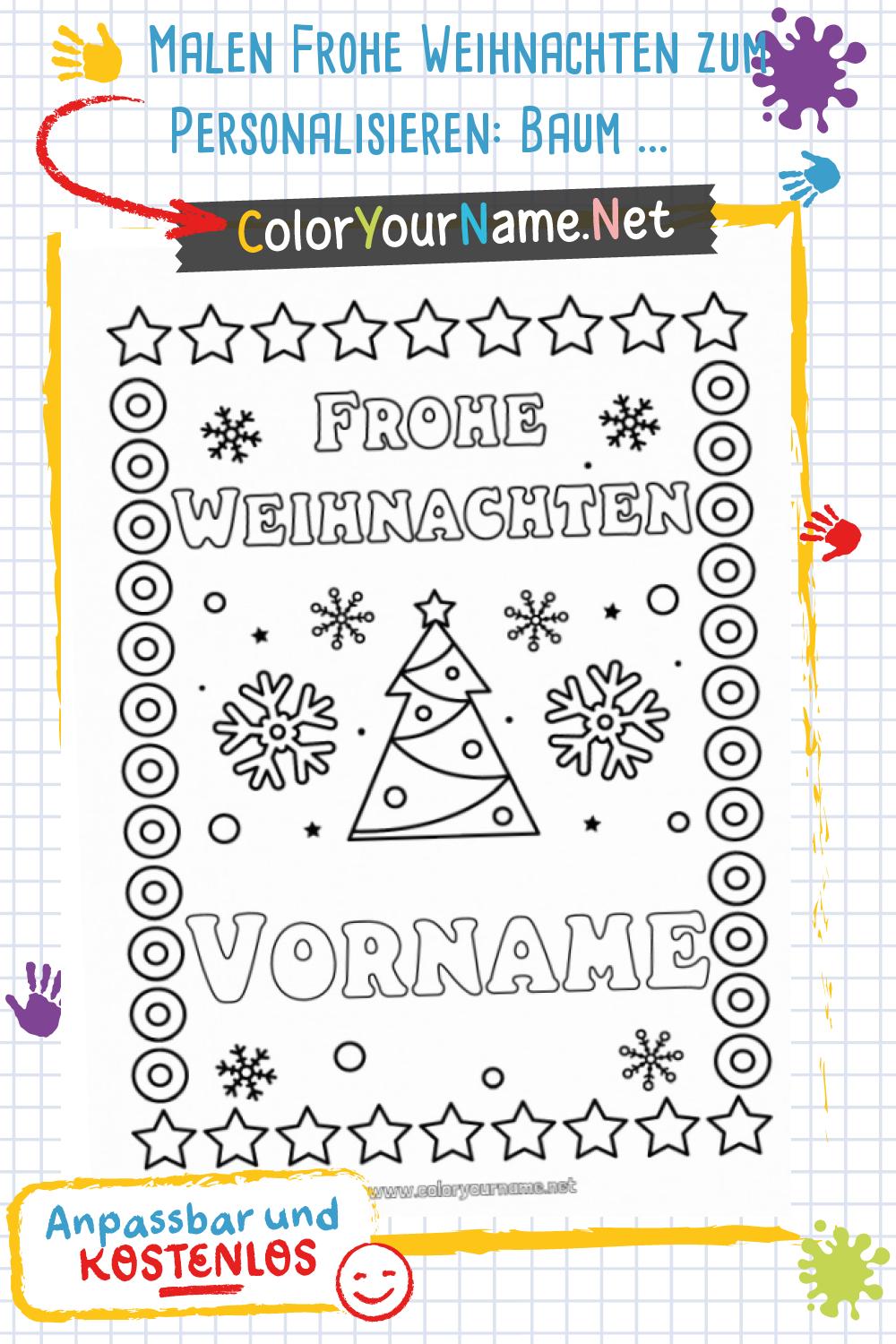 Malen Frohe Weihnachten zum Personalisieren: Baum und Geometrische Formen