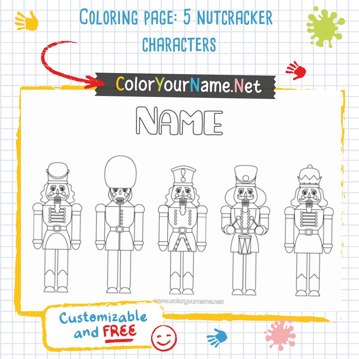 Coloring page: 5 nutcracker characters