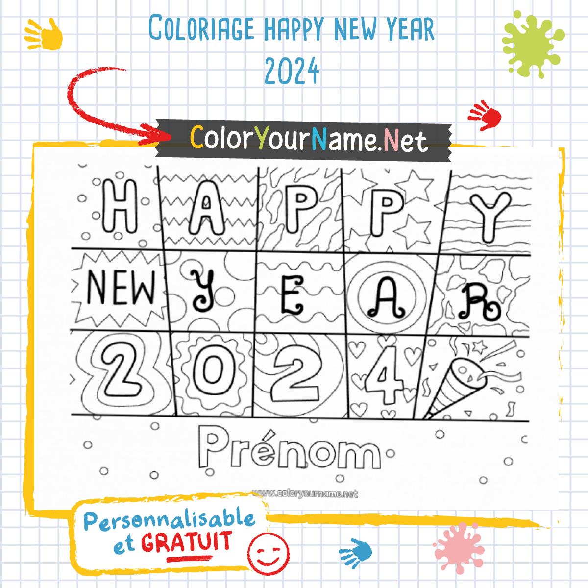 Coloriage happy new year 2024