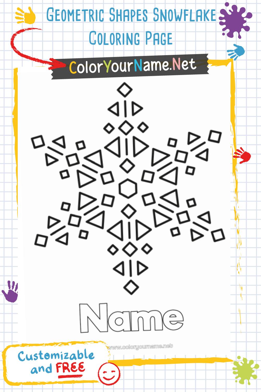 Geometric Shapes Snowflake Coloring Page