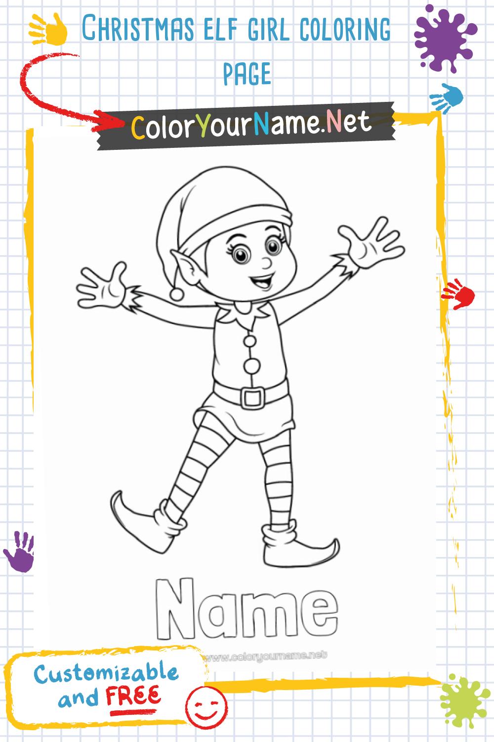 Christmas elf girl coloring page
