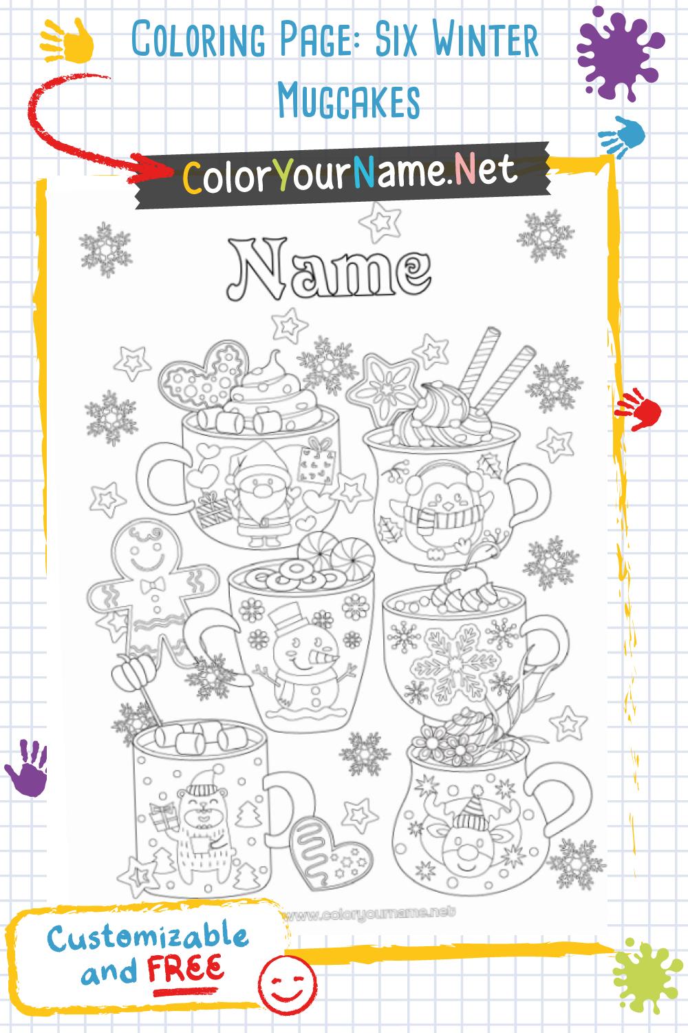 Coloring Page: Six Winter Mugcakes