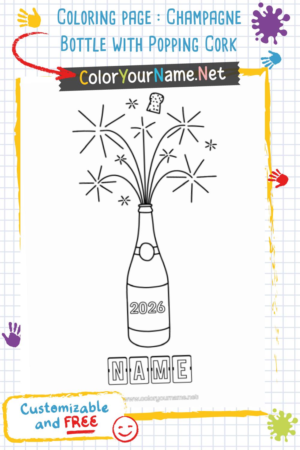 Coloring page : Champagne Bottle with Popping Cork