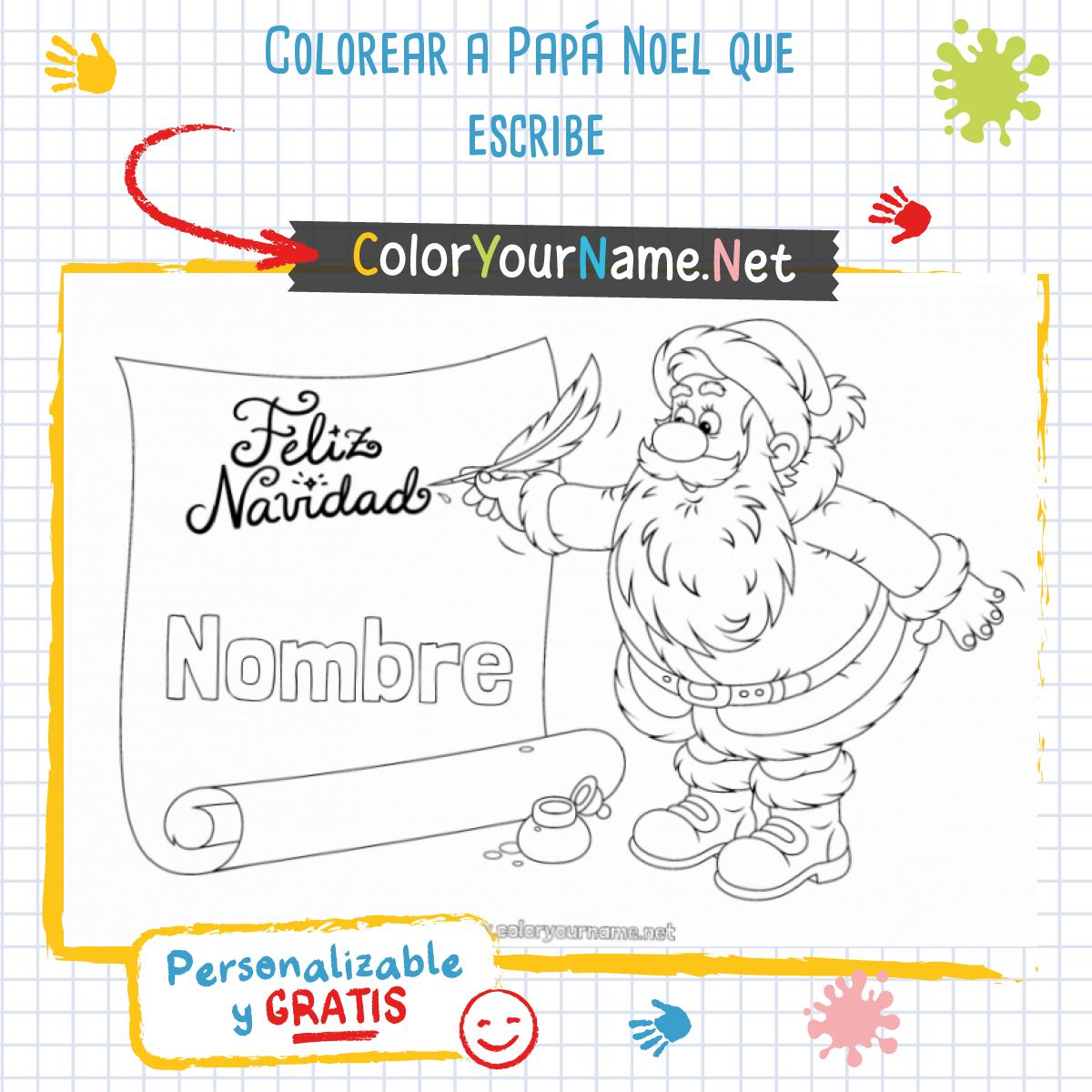Colorear a Papá Noel que escribe