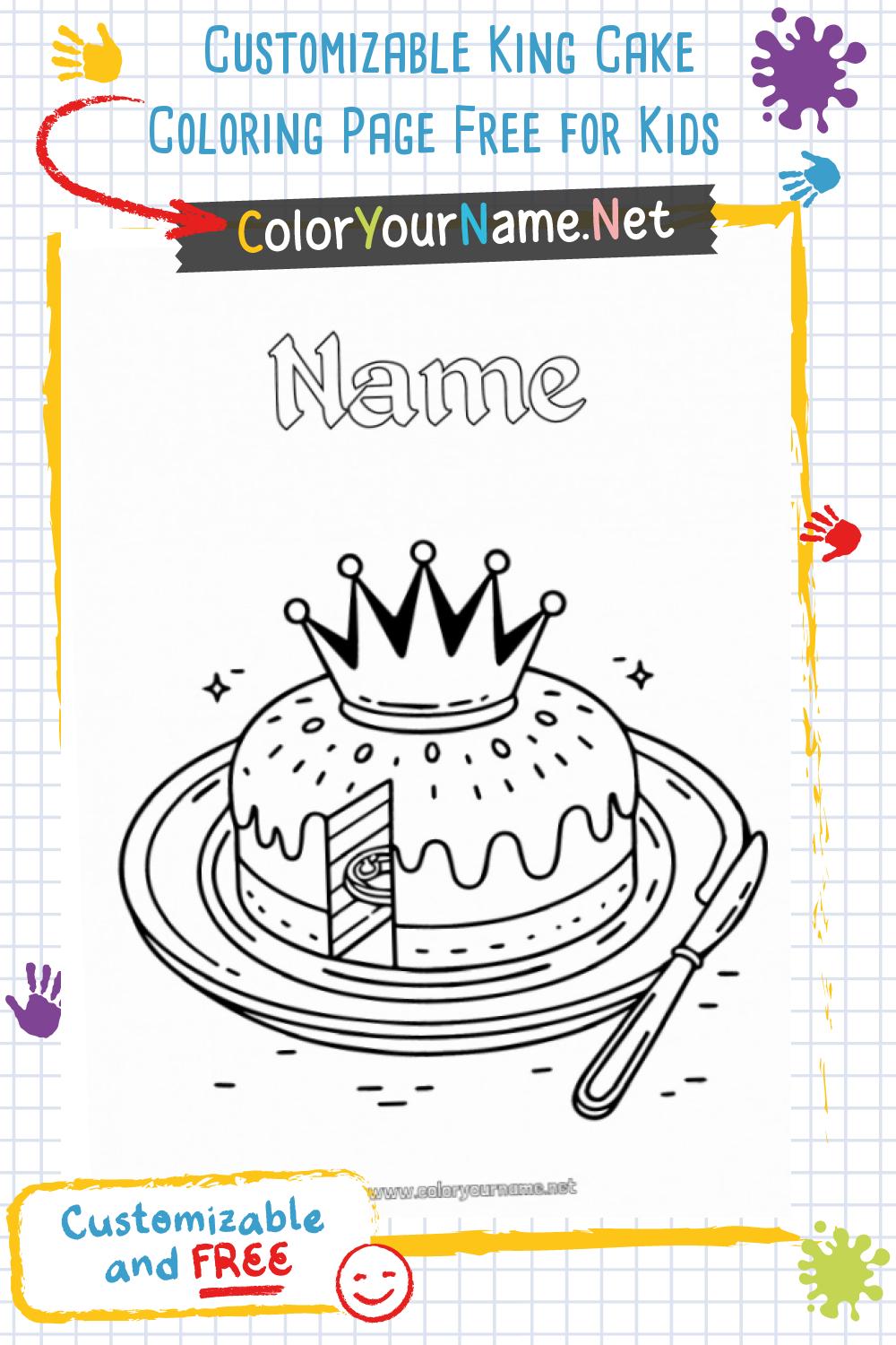 Customizable King Cake Coloring Page Free for Kids