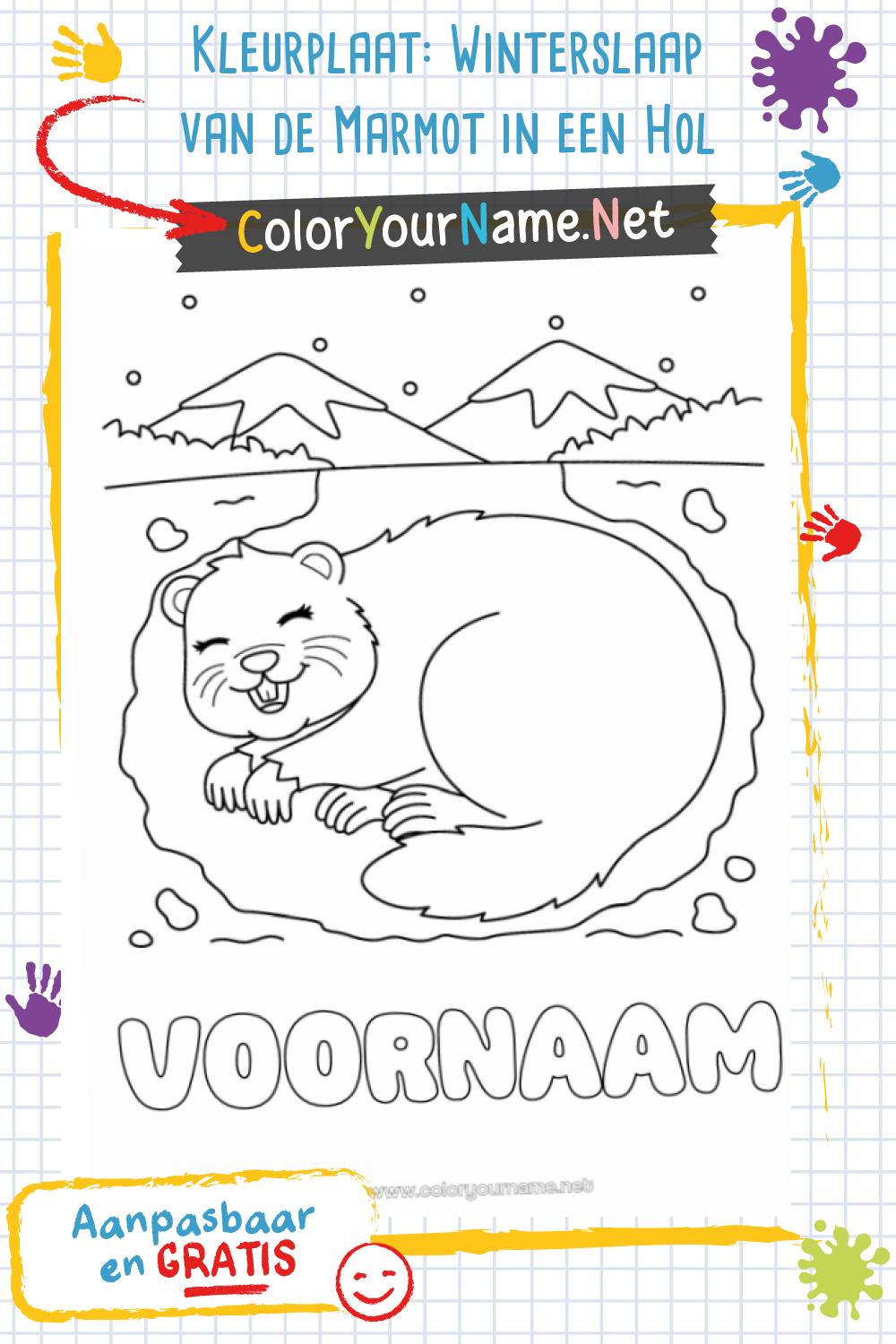 Kleurplaat: Winterslaap van de Marmot in een Hol