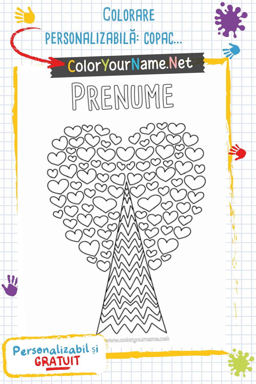 Colorare personalizabilă: copac cu inimi