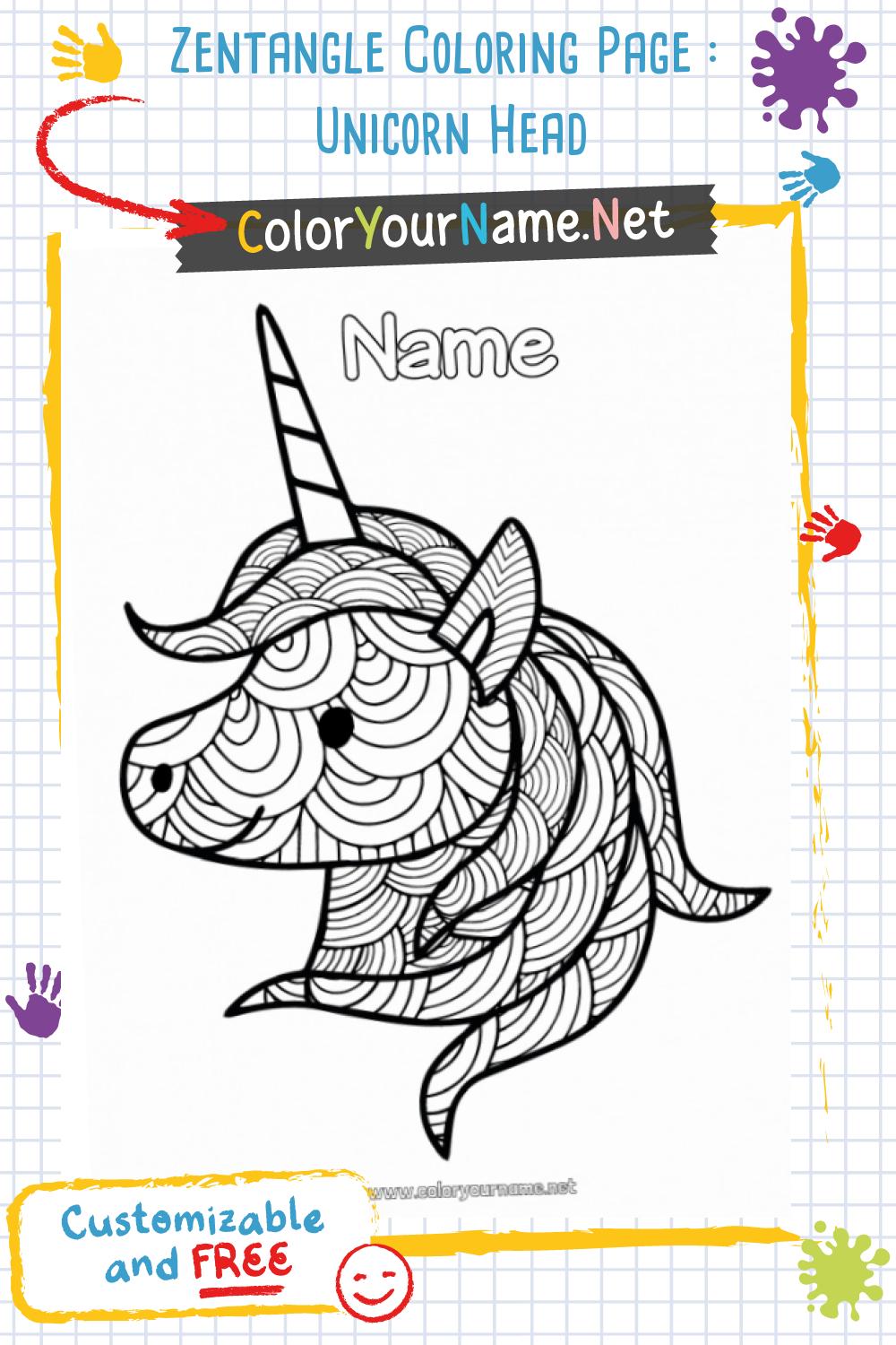 Zentangle Coloring Page : Unicorn Head
