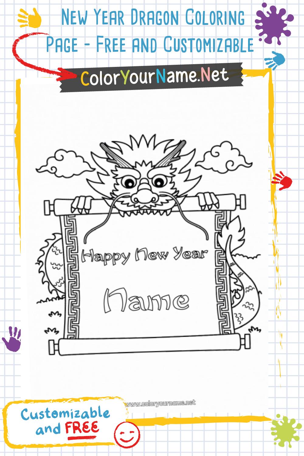 New Year Dragon Coloring Page - Free and Customizable