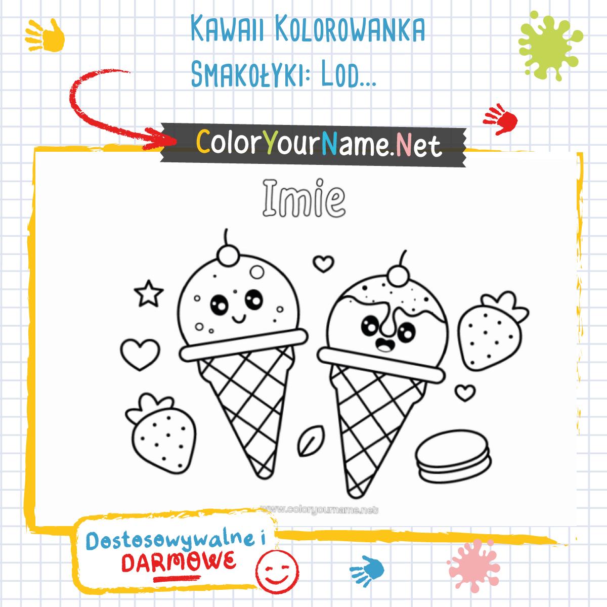 Kawaii Kolorowanka Smakołyki: Lody i Makaroniki