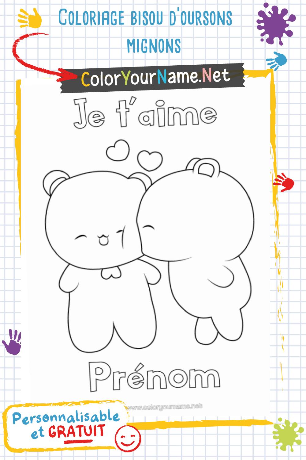 Coloriage bisou d'oursons mignons